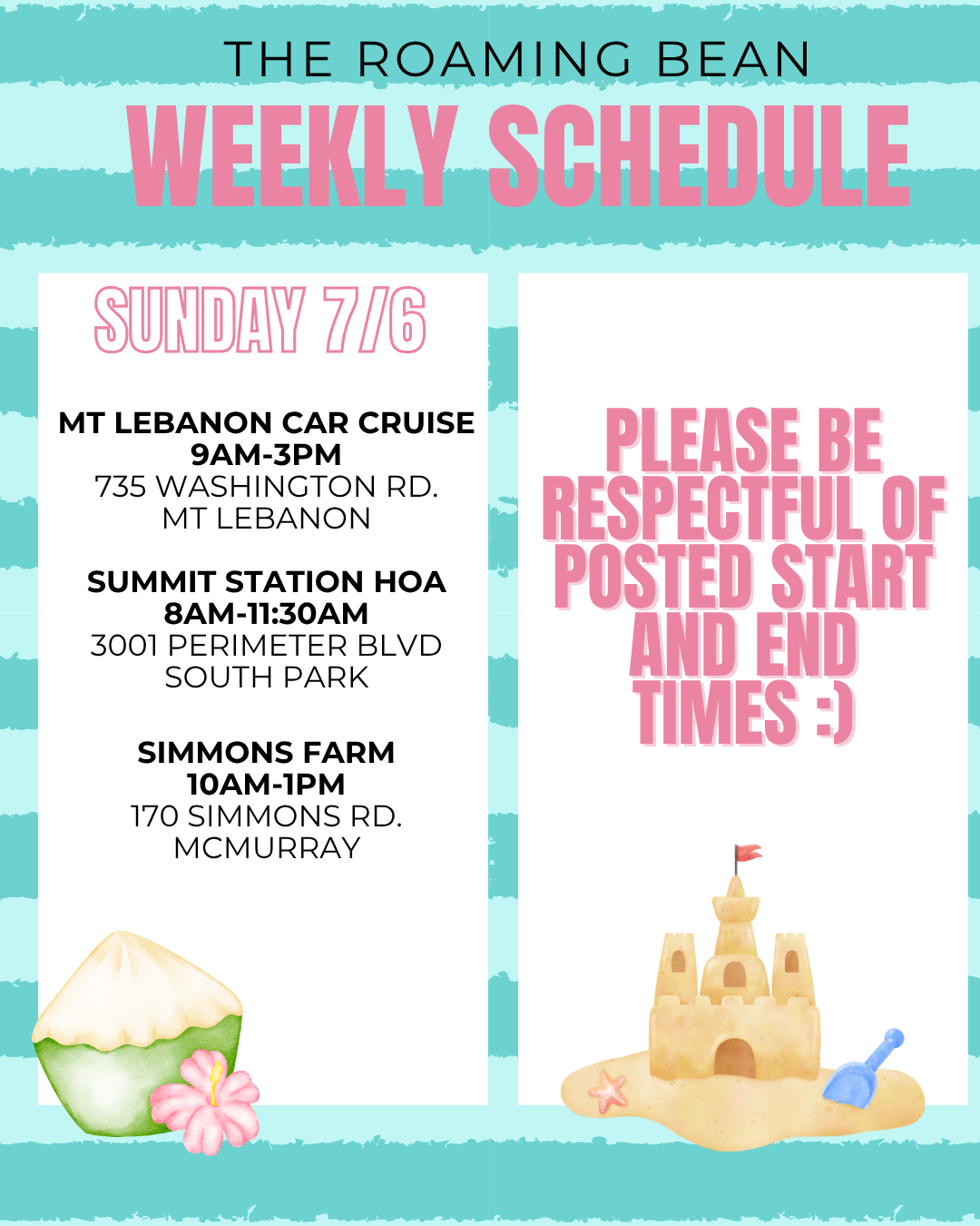 The Roaming Bean - Weekly Schedule