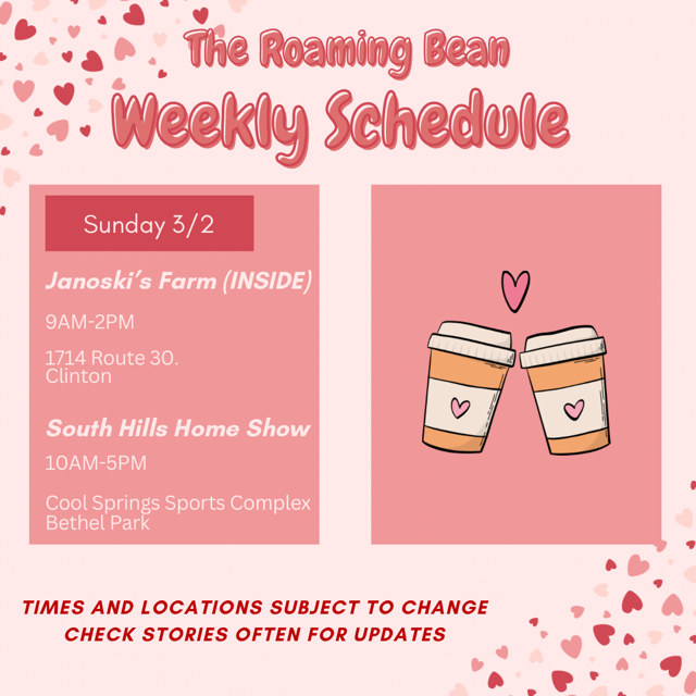 The Roaming Bean - Weekly Schedule