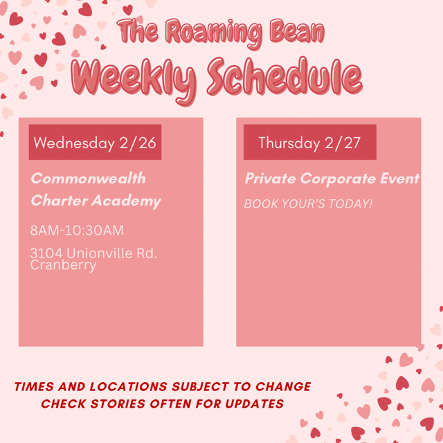The Roaming Bean - Weekly Schedule