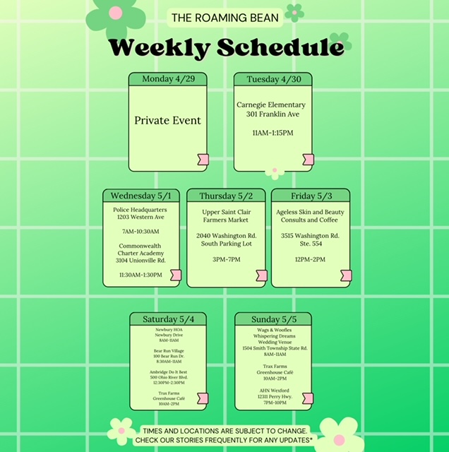 The Roaming Bean - Weekly Schedule