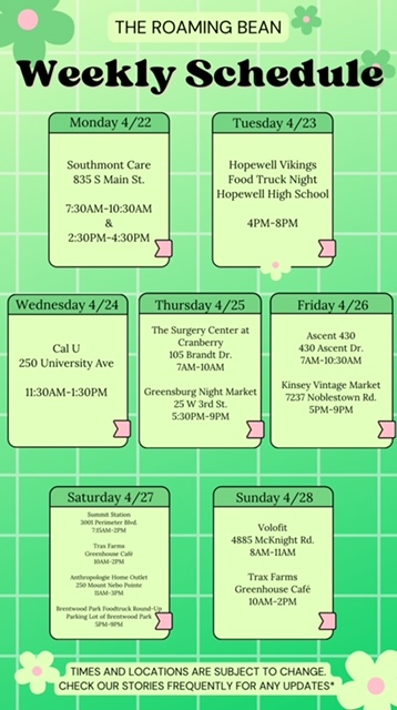 The Roaming Bean - Weekly Schedule