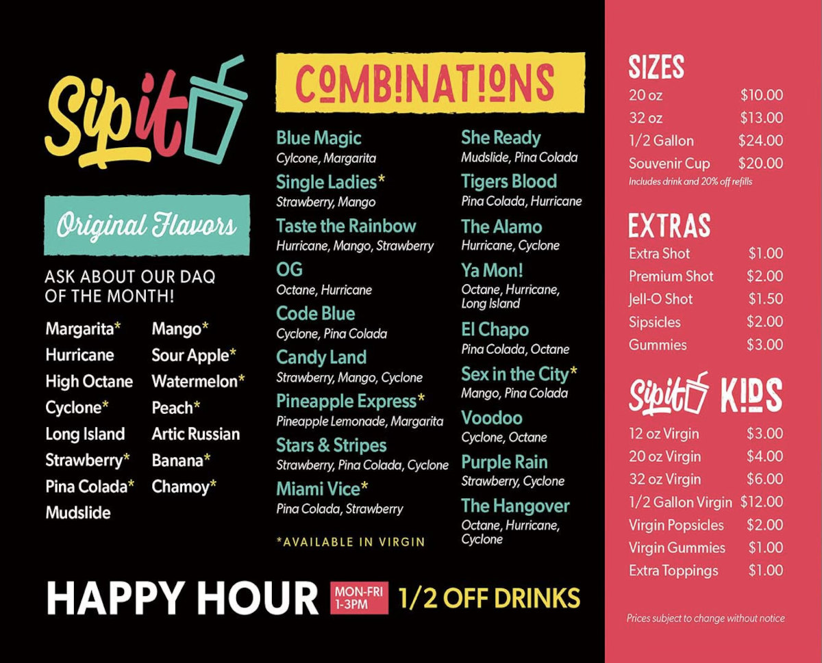 SIPIT- DAIQUIRIS TO-GO Austin Texas - Drink Menu