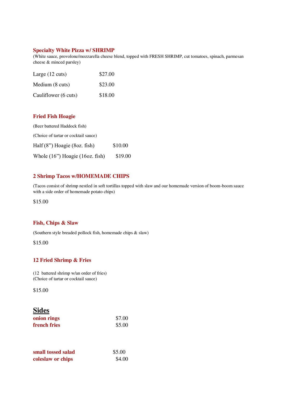 Lorenzo's Pub and Pizza - all specials