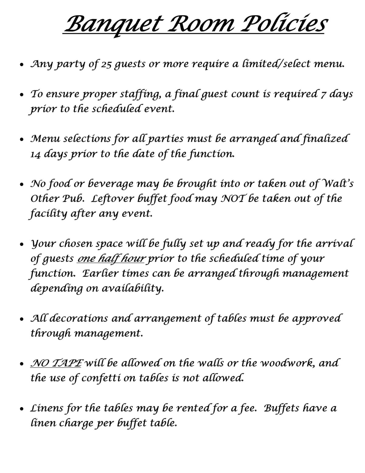 Walt s Other Pub Food Menu Walt s Other Pub Food Menu