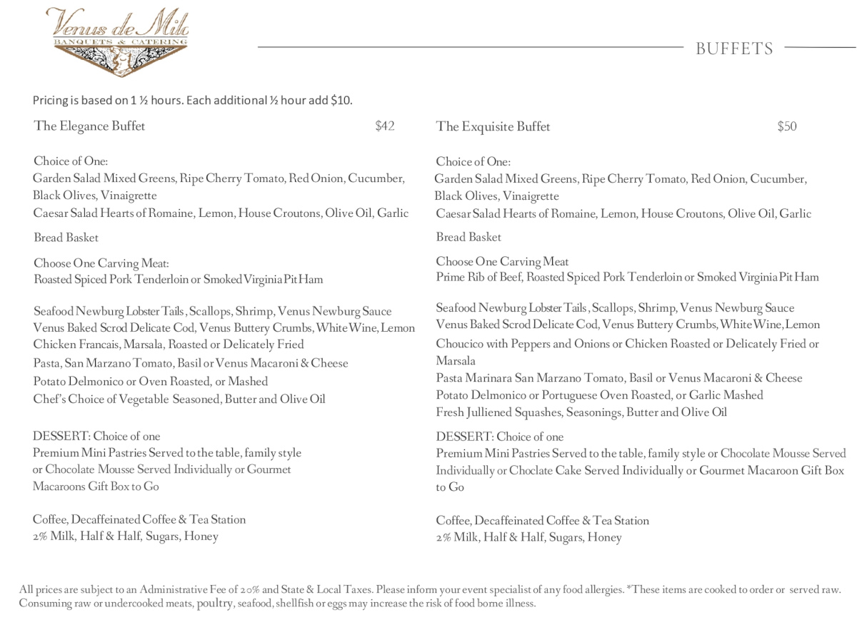 Venus De Milo - Events Menu