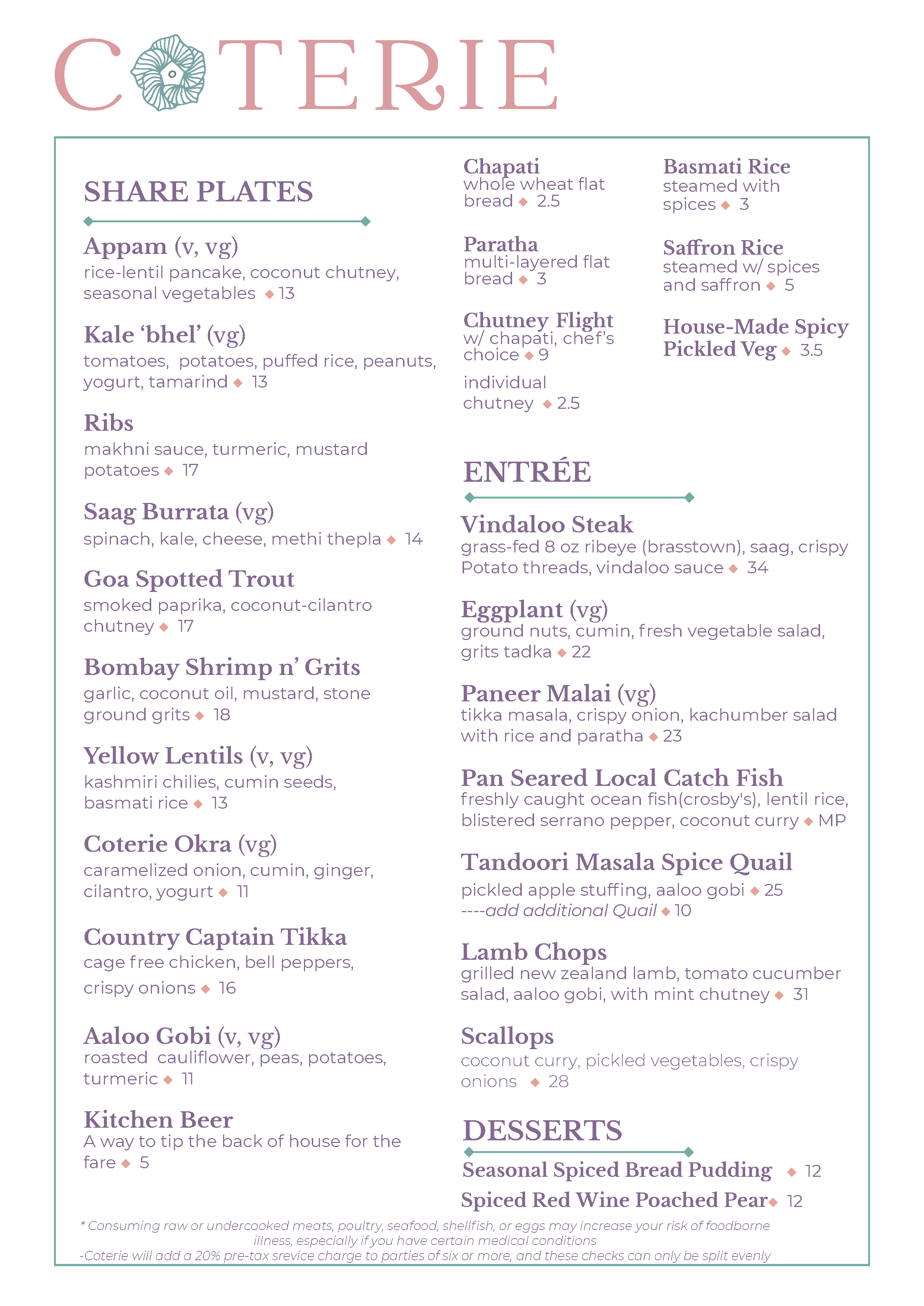 Coterie - menu