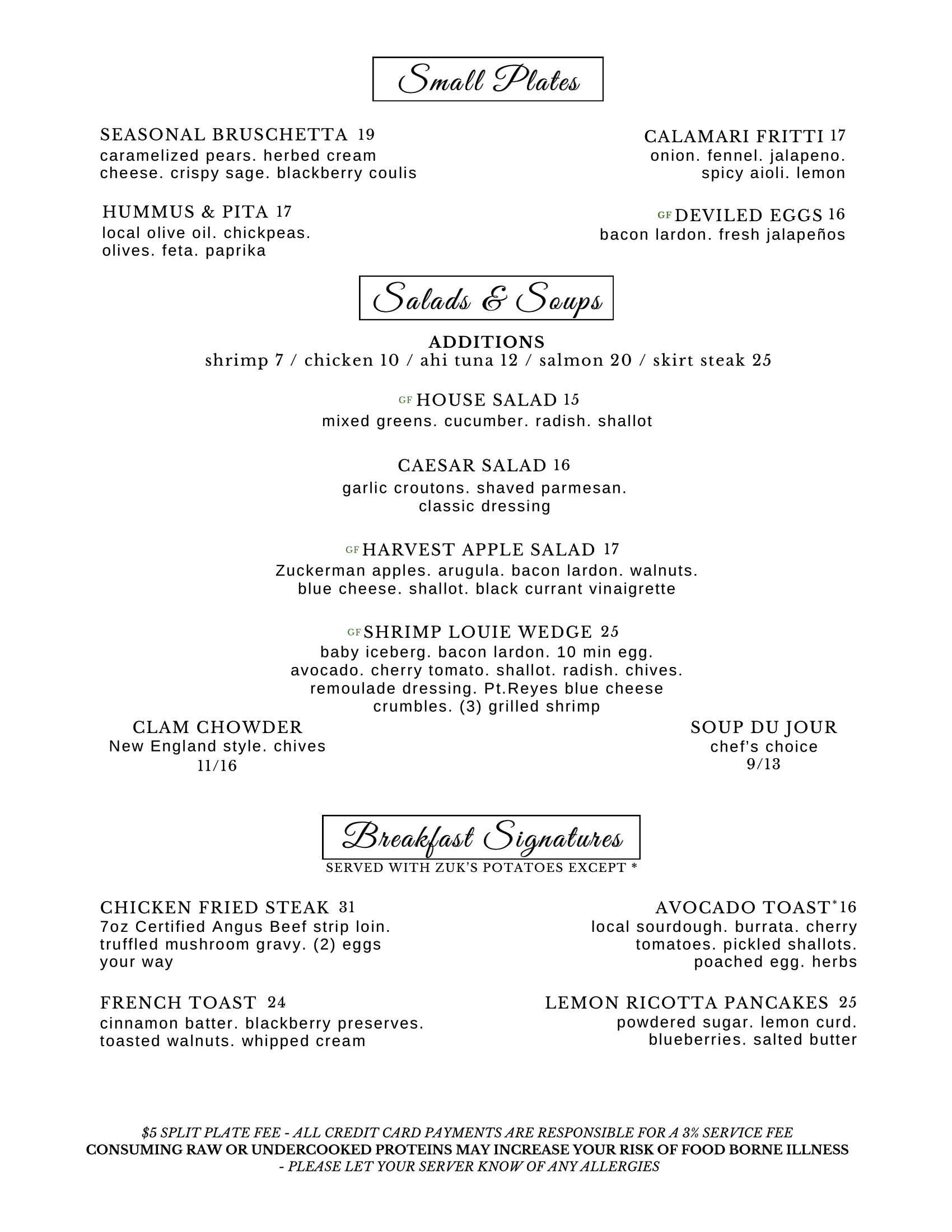 The Kitchen at Stonebrier - Food Menu